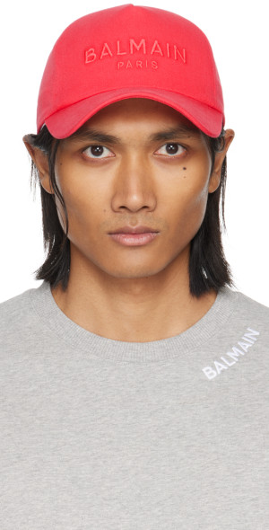 Balmain - Red Embroidered Cap