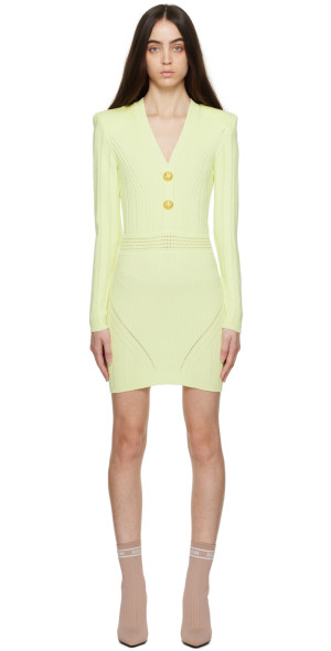 Balmain - Yellow Ribbed Minidress