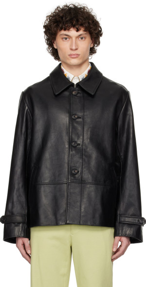 Bode - Black Cropped Continental Leather Jacket