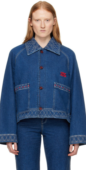 Bode - Blue Embroidered Denim Jacket