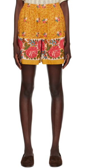 Bode - Yellow Blooming Border Shorts