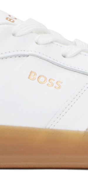 BOSS - White Leather & Suede Embossed Logos Sneakers