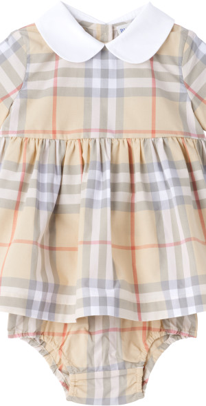 Burberry - Baby Beige Check Cotton Poplin Dress