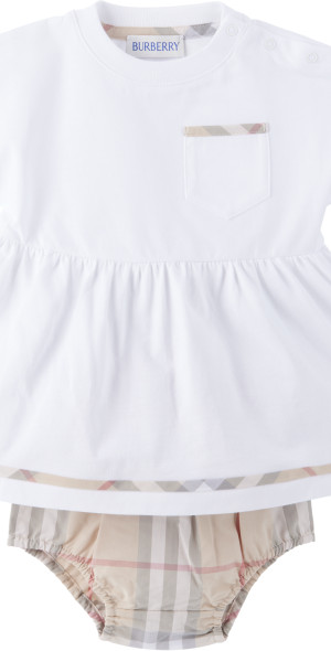 Burberry - Baby White Check Trim Cotton Dress & Bloomers Set