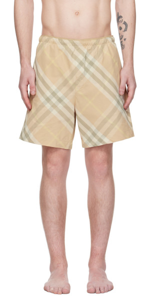 Burberry - Beige Check Swim Shorts
