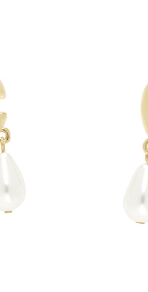 Casablanca - Gold Pearl Drop Logo Earrings