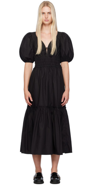 GANNI - Black Shirred Maxi Dress