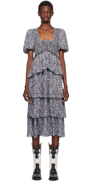 GANNI - Blue Floral Midi Dress