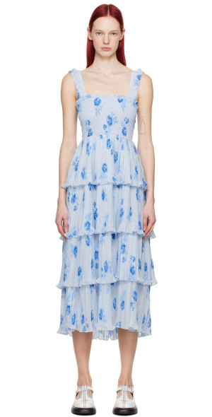GANNI - Blue Tiered Midi Dress