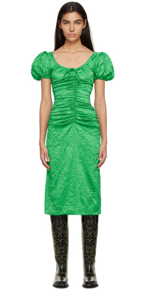 GANNI - Green Crinkled Midi Dress