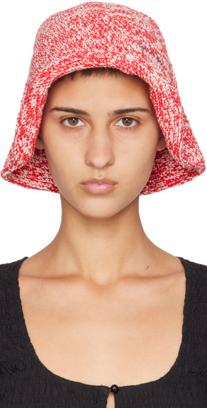 GANNI - Red & White Crochet Bucket Hat