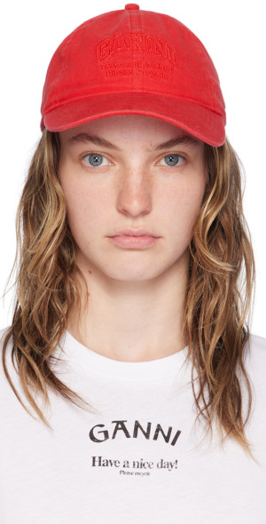 GANNI - Red Embroidered Logo Cap