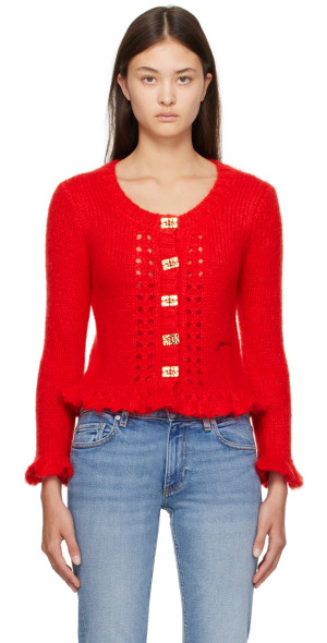 GANNI - Red Ruffled Cardigan