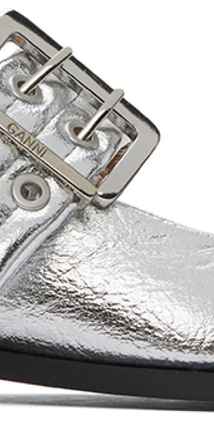 GANNI - Silver Feminine Buckle Ballerina Flats