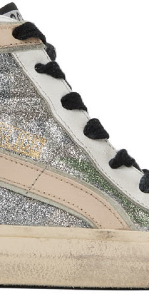 Golden Goose - Silver & White Slide Classic High-Top Sneakers