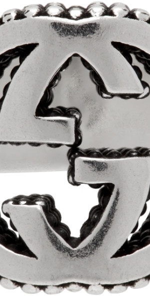 Gucci - Silver & Green Interlocking G Signet Ring