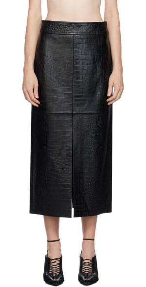 Helmut Lang - Black Embossed Leather Midi Skirt