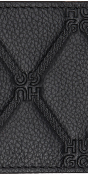 Hugo - Black Leather All-Over Stacked Logos Wallet