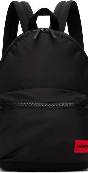 Hugo - Black Matte Fabric Logo Label Backpack