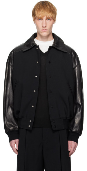 Jil Sander - Black Padded Leather Bomber Jacket