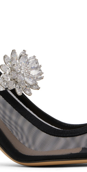 MACH & MACH - Black Lotus Flower Mesh Heels