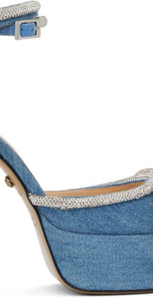MACH & MACH - Blue Double Bow Platform Denim Heels
