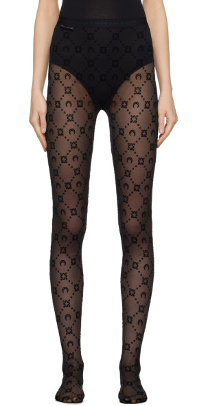Marine Serre - Black Moonogram Flocked Mesh Tights