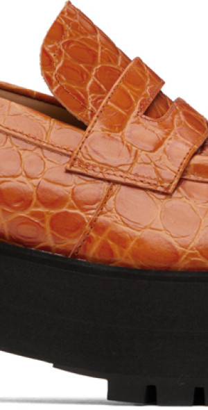 Marni - Orange Croc-Embossed Platform Loafers