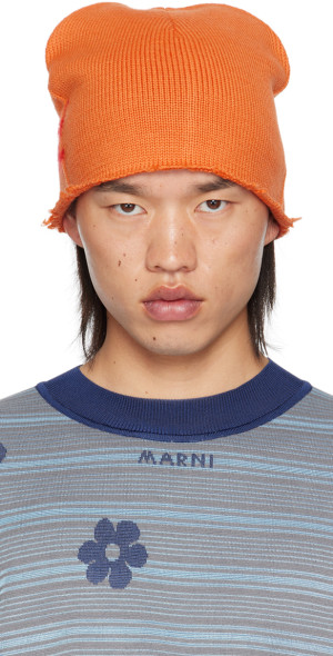 Marni - Orange Mohair Logo Beanie