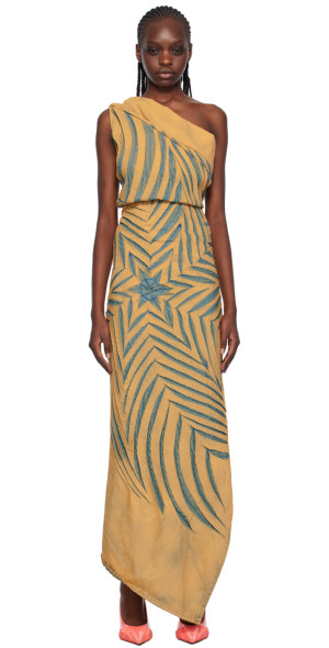 Masha Popova - SSENSE Exclusive Beige Star Denim Maxi Dress