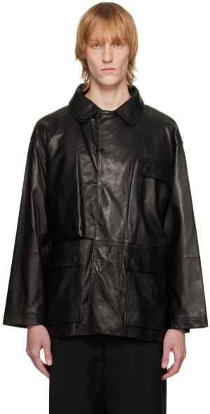 meanswhile - Black Double Collar Leather Jacket