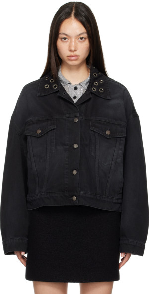 MSGM - Black Eyelet Denim Jacket