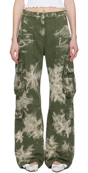 MSGM - Green Tie-Dye Denim Cargo Pants