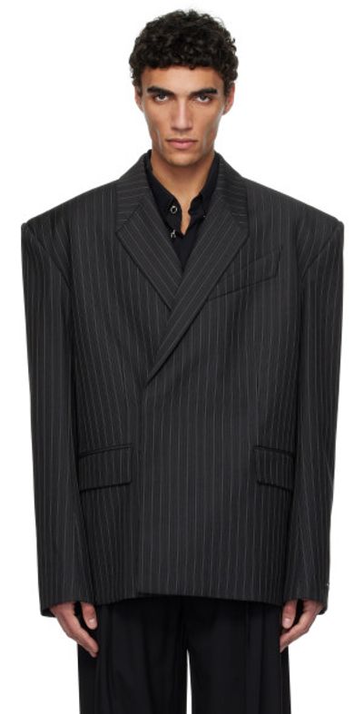 Mugler - Black Pinstripe Oversized Tailoring Blazer