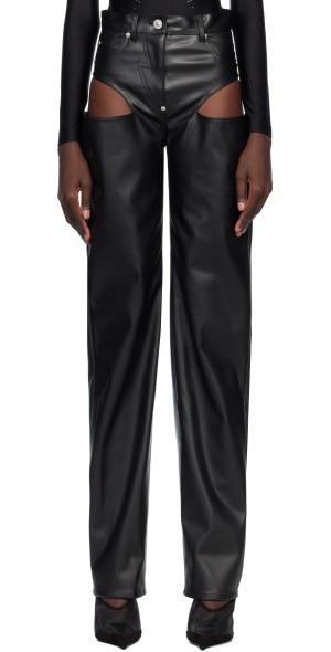 Pushbutton - Black Side Cutout Faux-Leather Pants