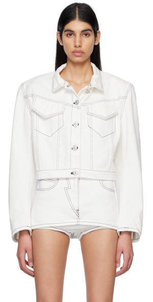 Pushbutton - White Cropped Denim Jacket