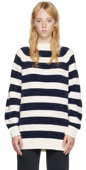 Pushbutton - White Striped Sweater