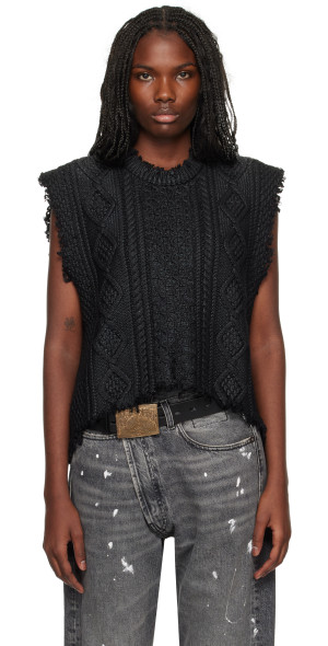R13 - Black Boyfriend Cable Sweater Vest