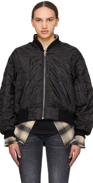 R13 - Black Quilted Bomber Jacket
