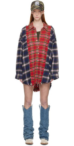 R13 - Red & Navy Shredded Shirt