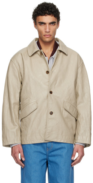 RECTO - Beige Vintage Washing Leather Chore Jacket