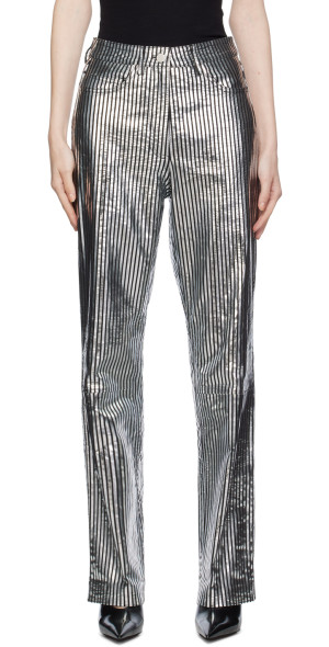 REMAIN Birger Christensen - Black & Silver Striped Leather Pants