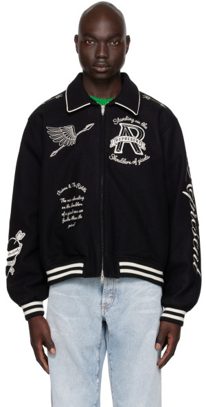 Represent - Black Embroidered Bomber Jacket