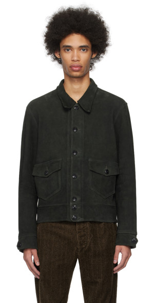 RRL - Black Spread Collar Suede Jacket