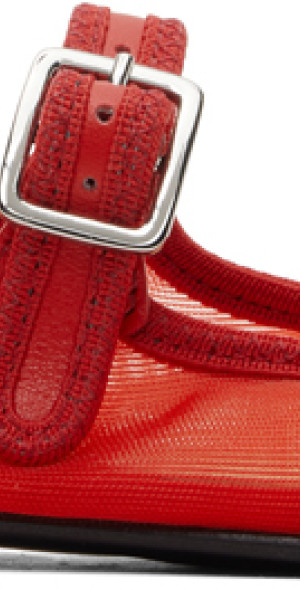 Sandy Liang - Red Mary Jane Mesh Ballerina Flats