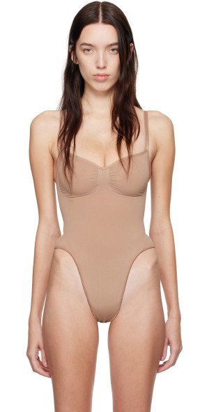 SKIMS - Tan Seamless Sculpt Thong Bodysuit