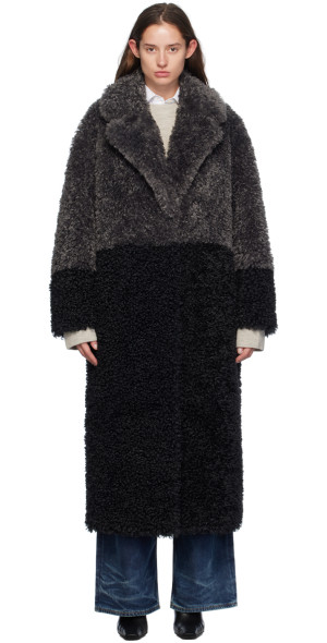 Stand Studio - Black & Gray Julie Faux-Shearling Coat
