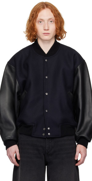 Studio Nicholson - Navy & Black Alph Leather Bomber Jacket