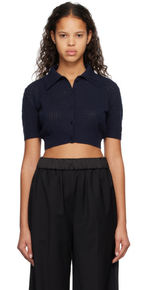 System - Navy Cropped Cardigan