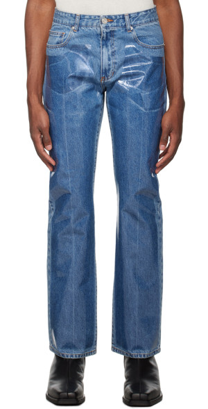 System - SSENSE Exclusive Blue Coated Jeans
